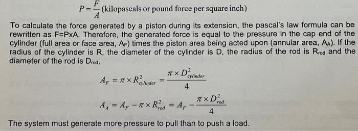 Solved Pressure regulator is at 40PSi Use Pascal's law to | Chegg.com