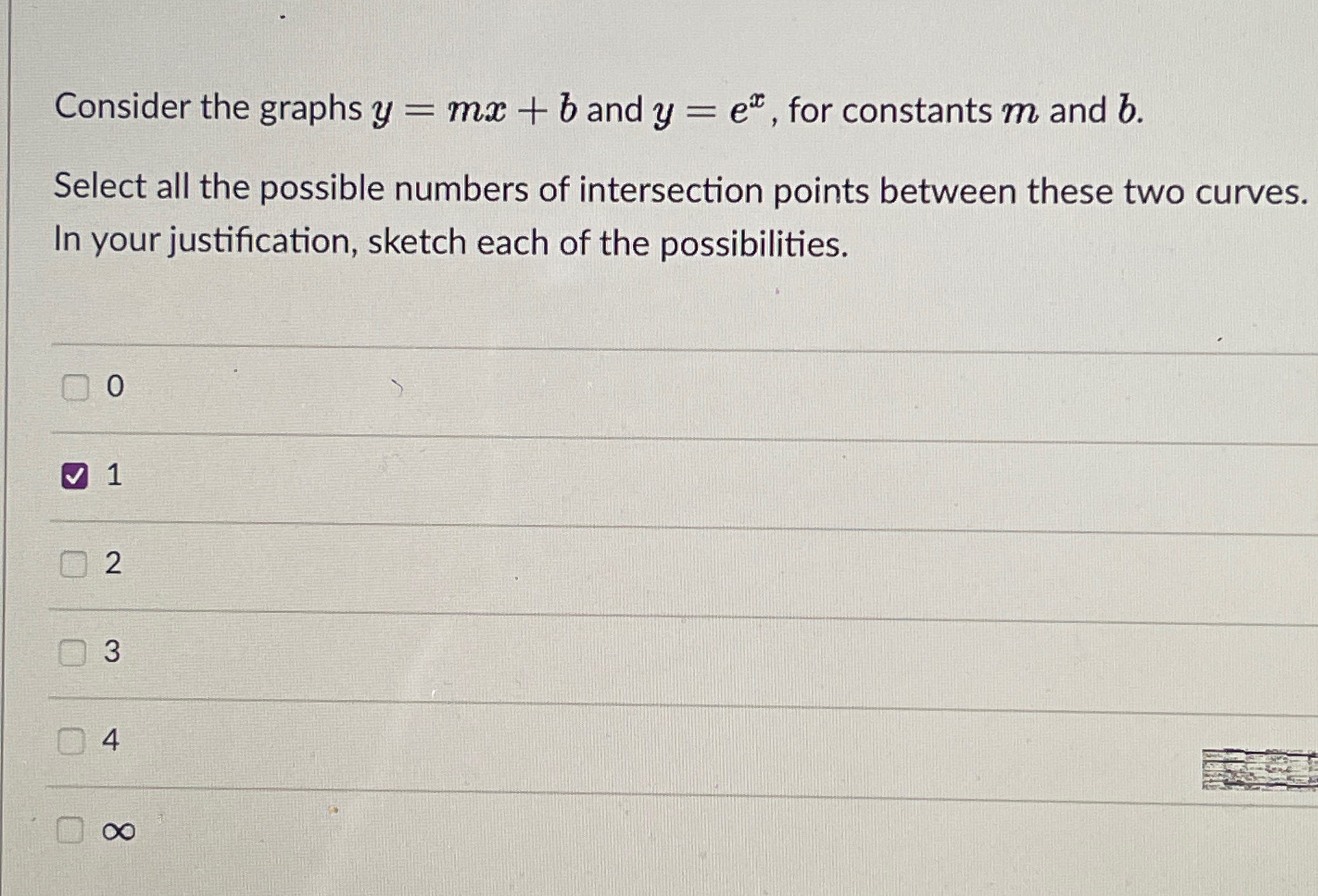 Solved Consider the graphs y=mx+b ﻿and y=ex, ﻿for constants | Chegg.com