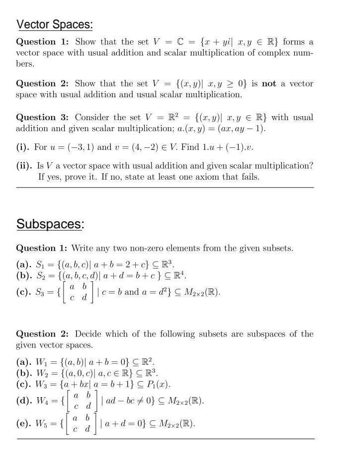 Solved Question 2: Decide which of the following subsets are | Chegg.com