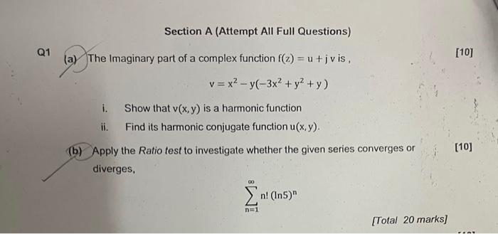 Solved a) The Imaginary part of a complex function f(z)=u+jv | Chegg.com