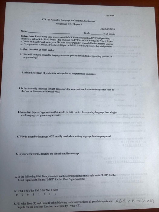 Solved Page Soft CIS 123 Assembly Language & Computer | Chegg.com
