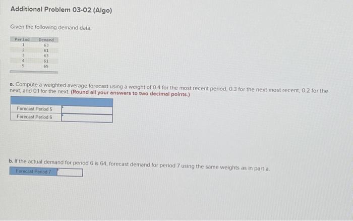 Solved Additional Problem 03.02 (Algo) Given the following | Chegg.com