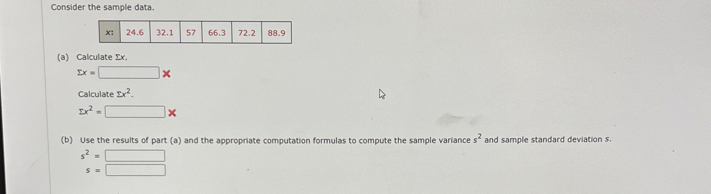 Solved Consider the sample data.(a) ﻿Calculate | Chegg.com