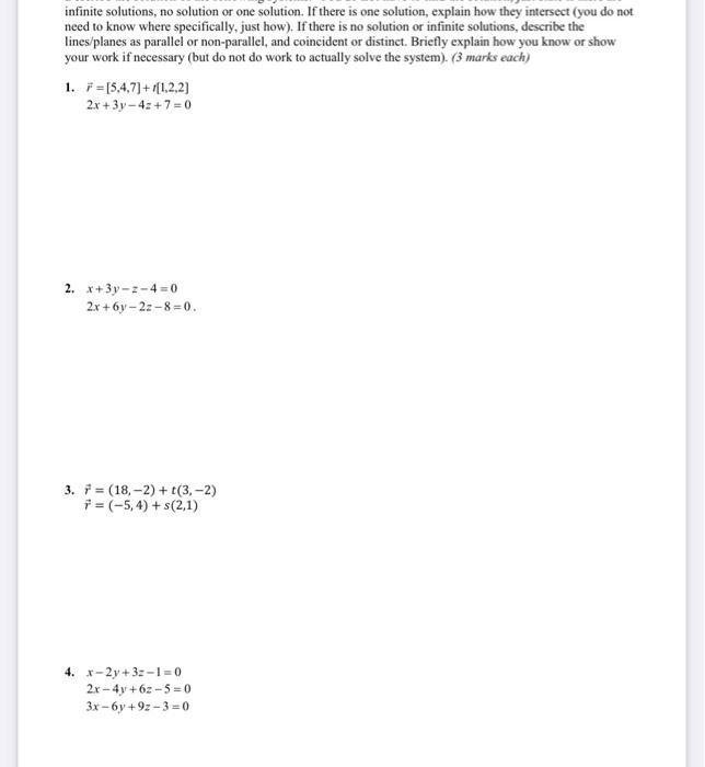 Solved infinite solutions, no solution or one solution. If | Chegg.com