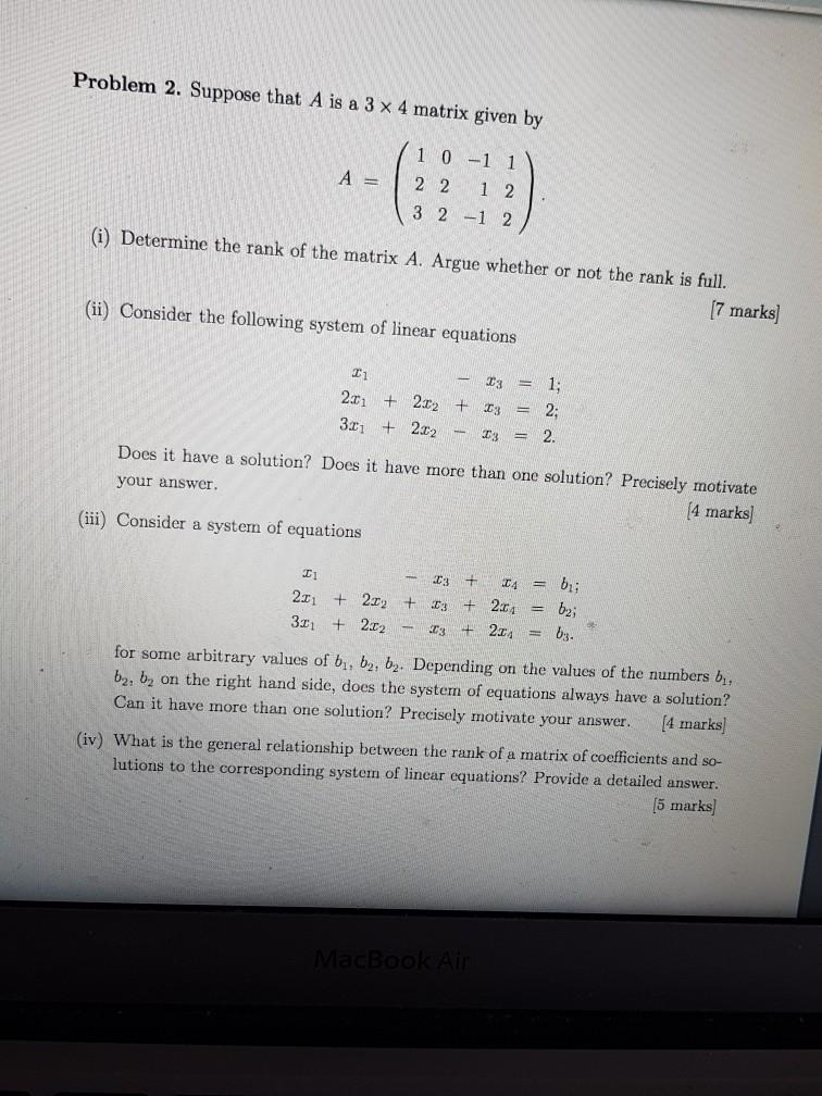 Solved Problem 2. Suppose that A is a 3 x 4 matrix given by | Chegg.com