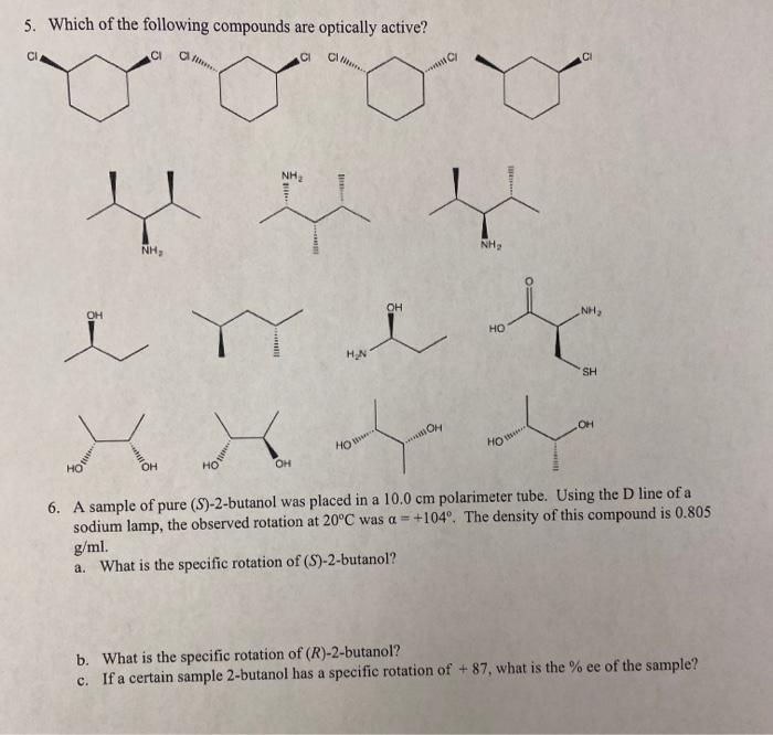 Solved 5. Which of the following compounds are optically | Chegg.com