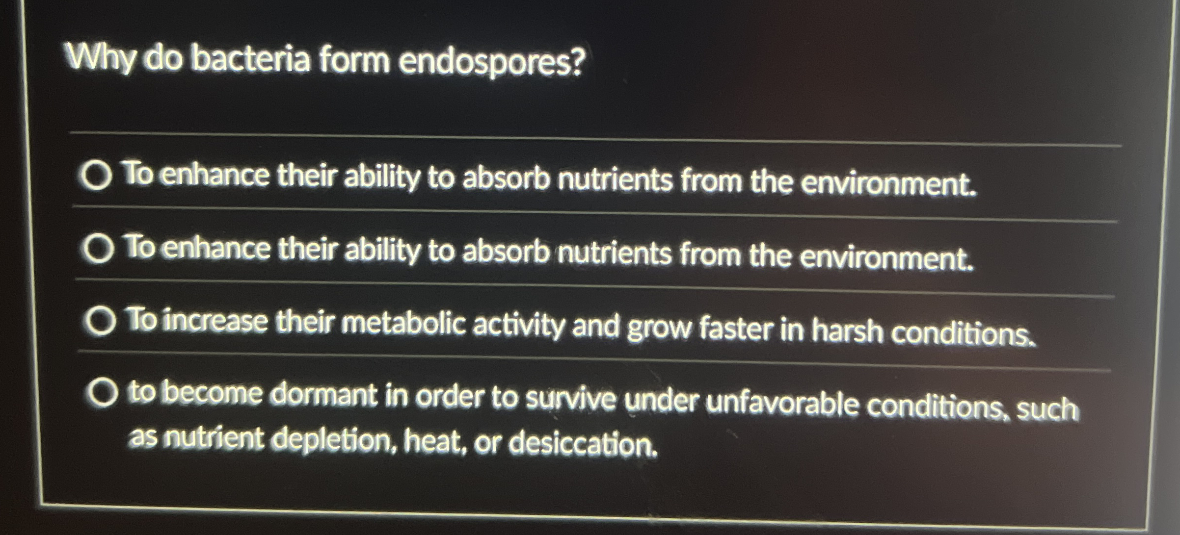 Solved Why do bacteria form endospores?To enhance their | Chegg.com