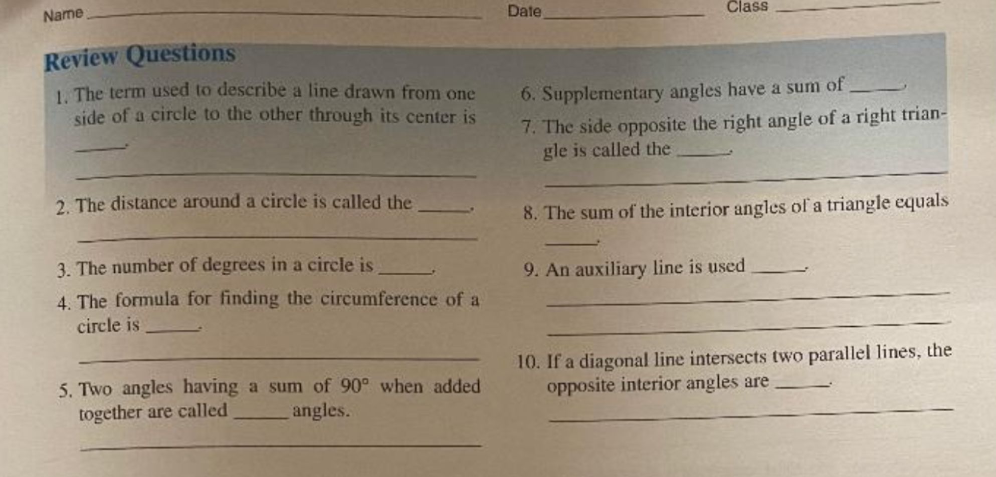 Solved answer questions 1- 12The term used to describe a | Chegg.com