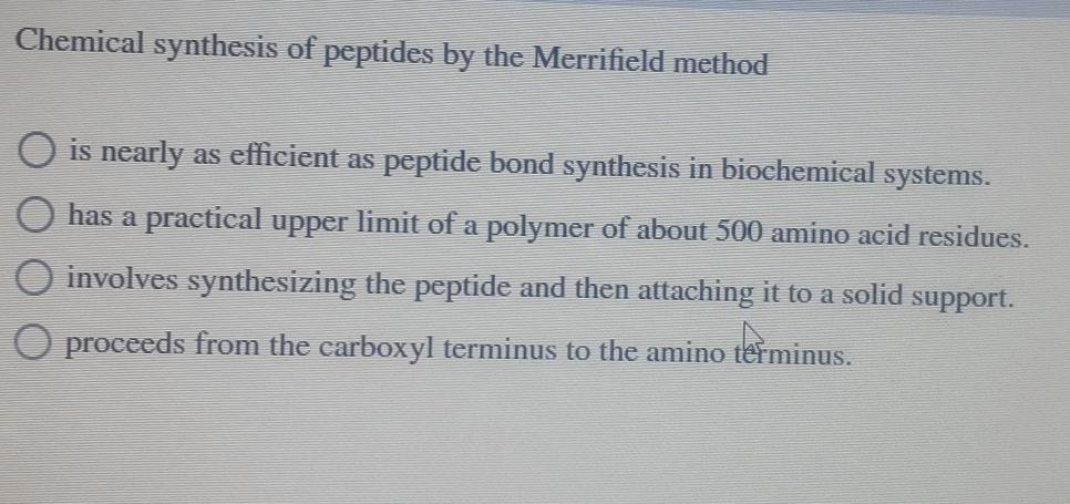 Solved Chemical synthesis of peptides by the Merrifield | Chegg.com