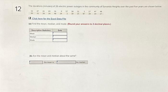 Solved B. Click here for the Excel Data Flle (a) Find the | Chegg.com