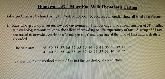 Solved Homework #7-More Fun With Hypothesis Testing Solve | Chegg.com