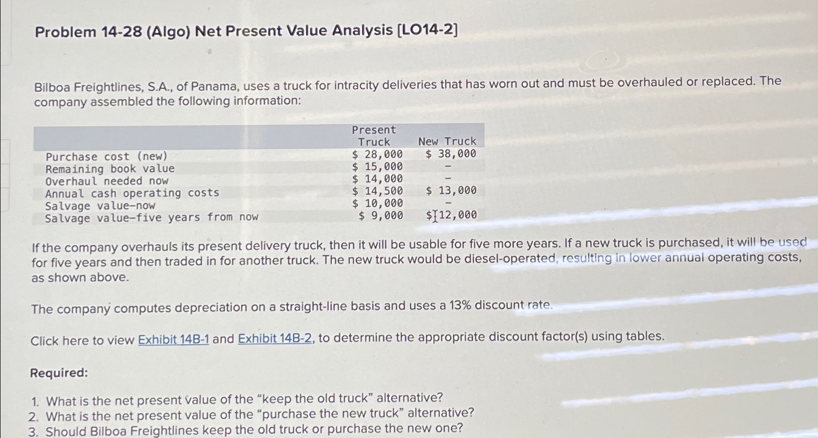 Solved Problem 14-28 (Algo) ﻿Net Present Value Analysis | Chegg.com