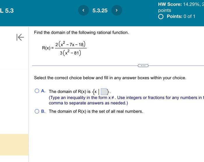 Solved Find the domain of the following rational function. | Chegg.com