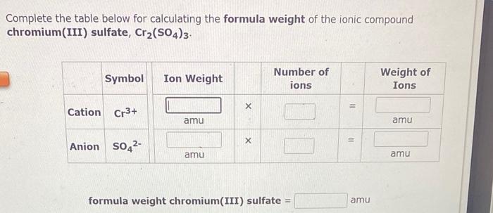Solved Complete the table below for calculating the formula | Chegg.com