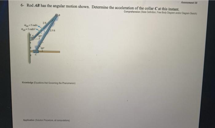 Solved Assessment 10 6- Rod AB has the angular motion shown. | Chegg.com