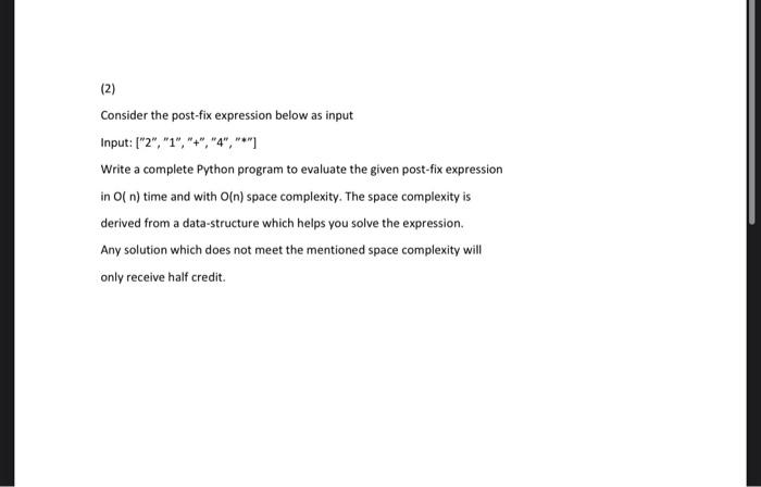 Solved (2) Consider the post-fix expression below as input | Chegg.com