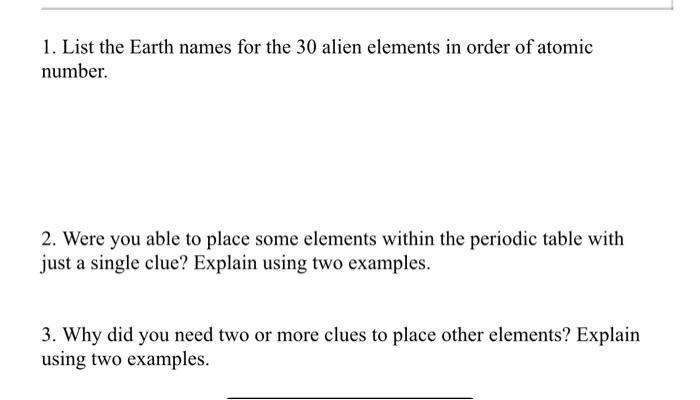 Solved Alien Periodic Table Learning Target: I can predict | Chegg.com