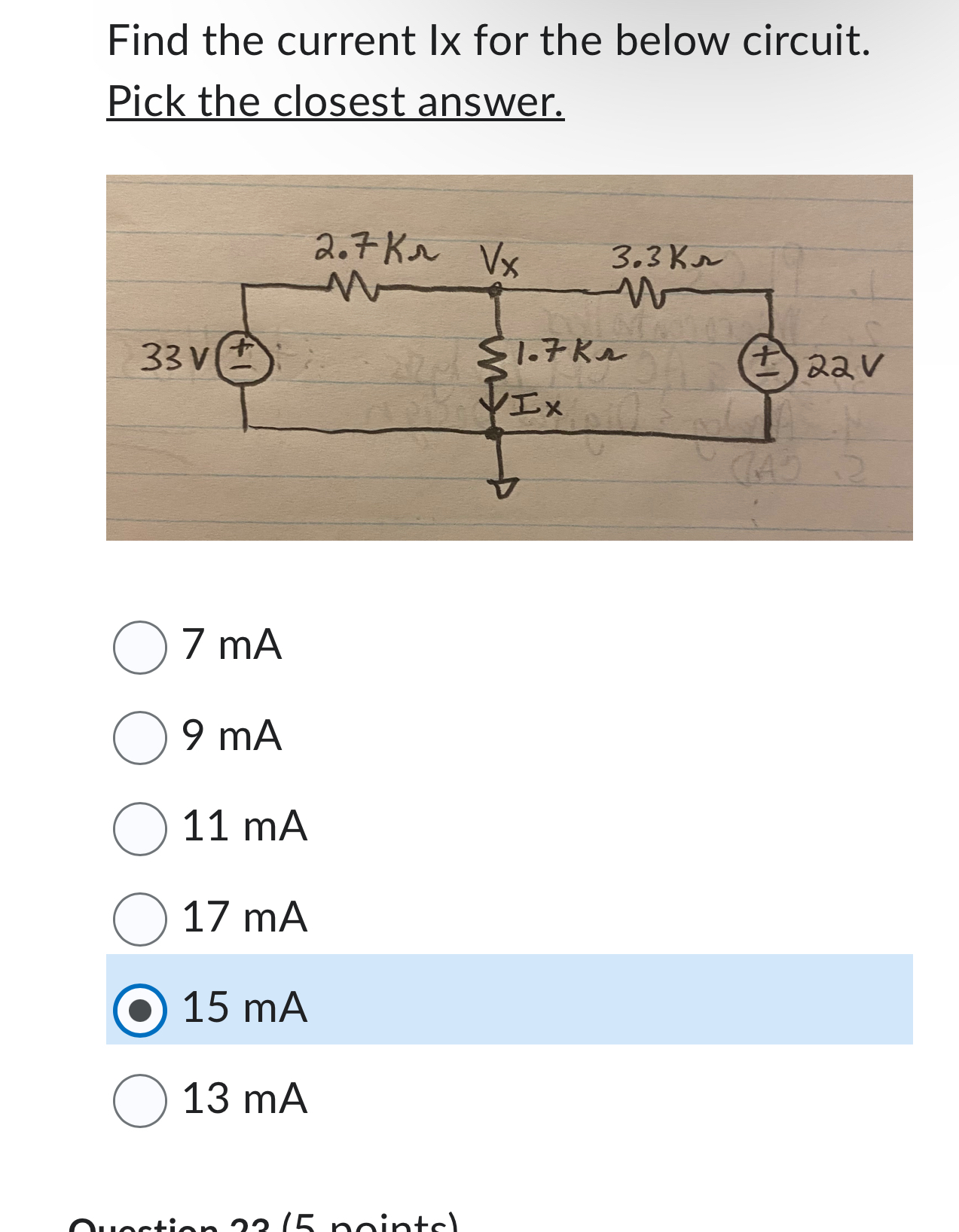 Solved Find the current Ix for the below circuit. Pick the | Chegg.com