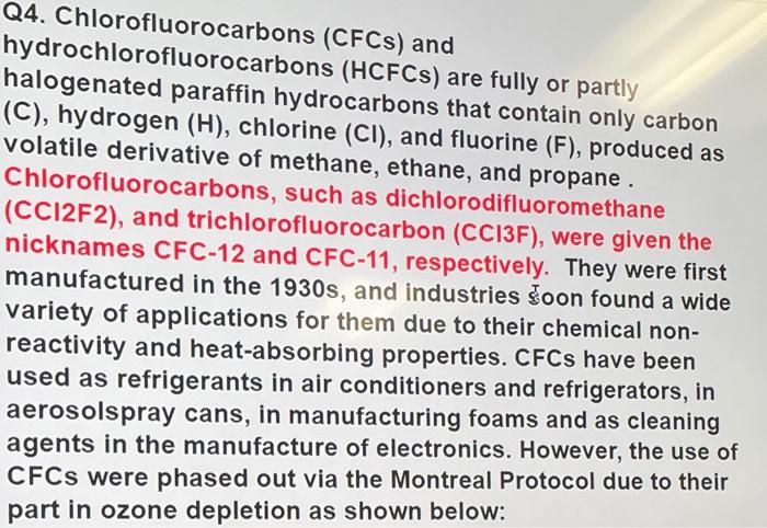 Q4. Chlorofluorocarbons (CFCs) and | Chegg.com