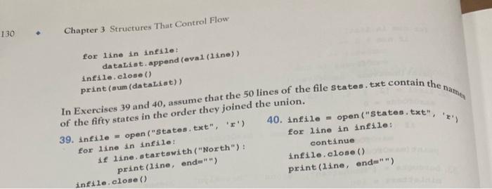 Solved Chapter 3 Structures That Contral Flow for line in | Chegg.com