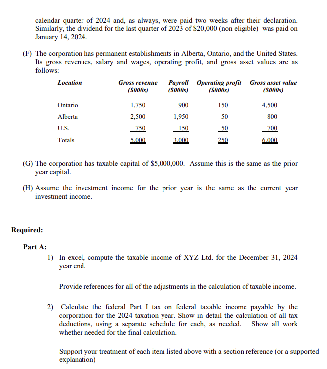 Solved XYZ Ltd. ﻿is a Canadian-controlled private | Chegg.com