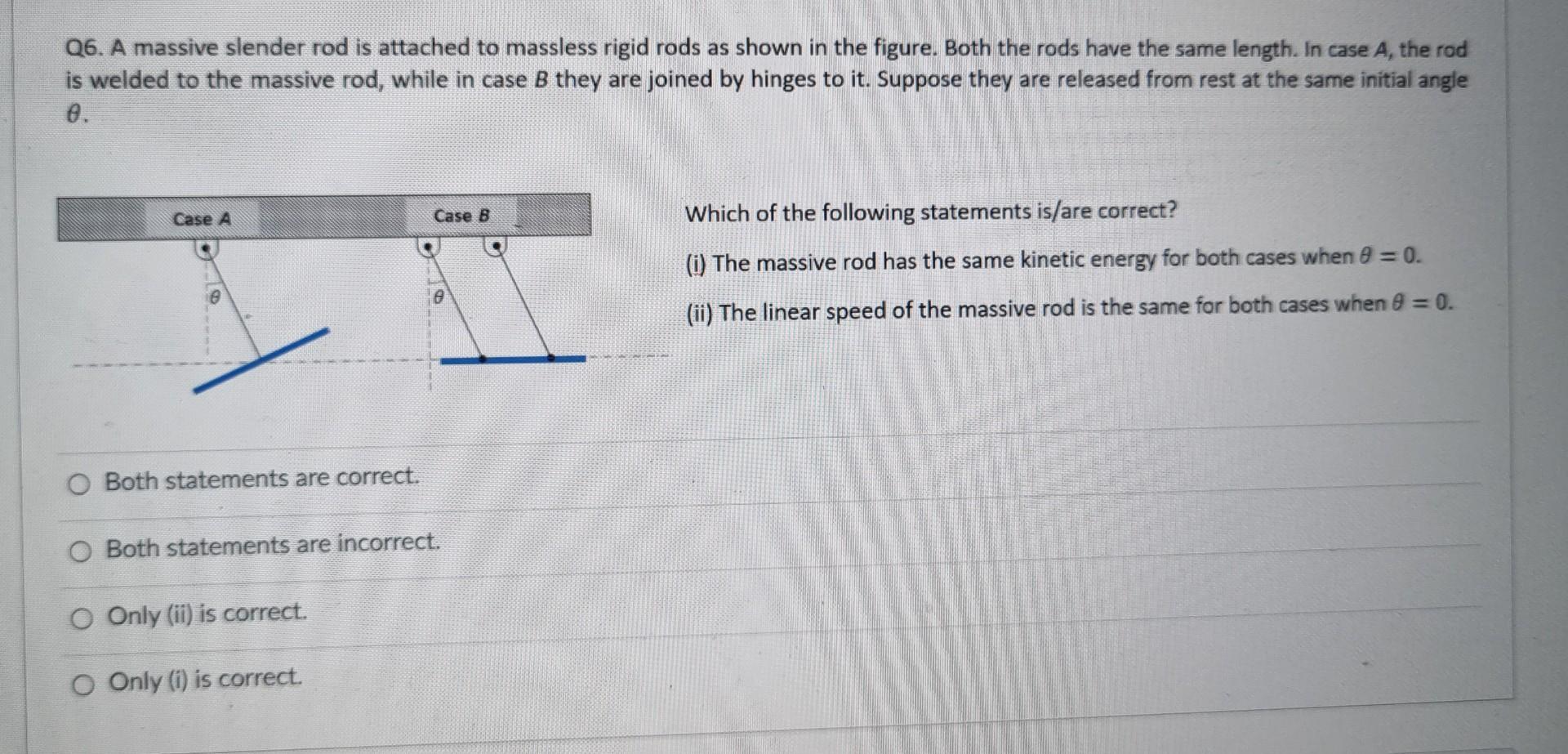 Solved Q6. A massive slender rod is attached to massless | Chegg.com