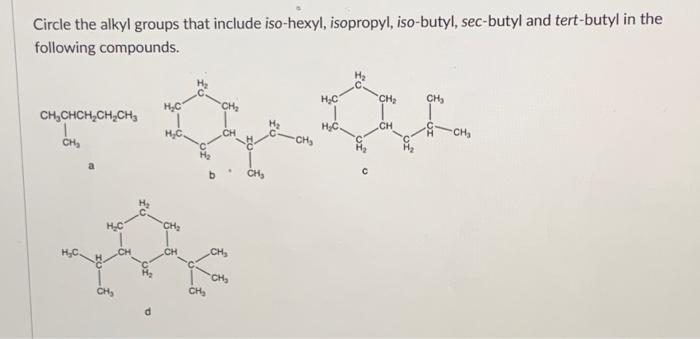 Solved Circle the alkyl groups that include iso-hexyl, | Chegg.com
