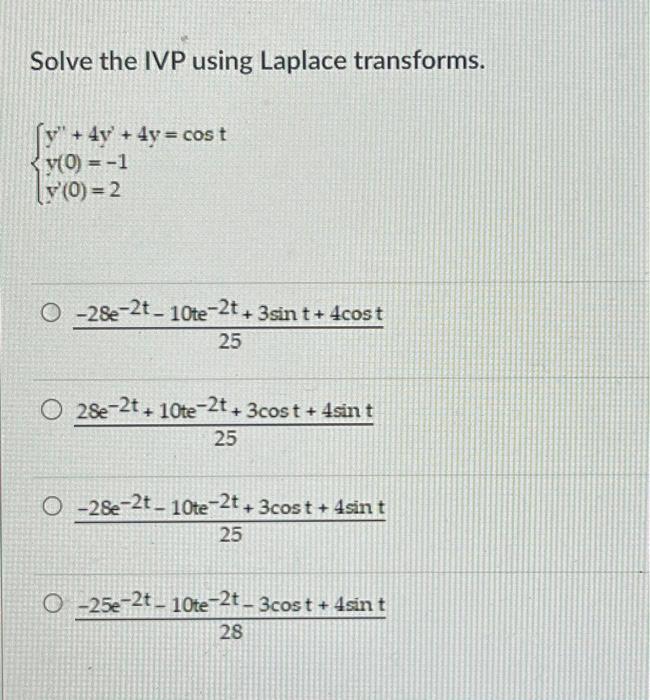 Solved Solve the IVP using Laplace transforms. | Chegg.com