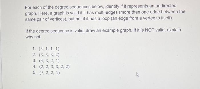 Solved For each of the degree sequences below, identify if | Chegg.com