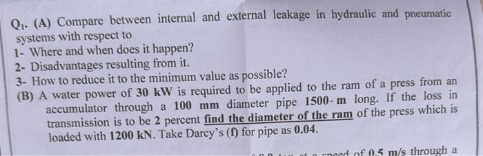 Solved Q1. (A) Compare between internal and external leakage | Chegg.com