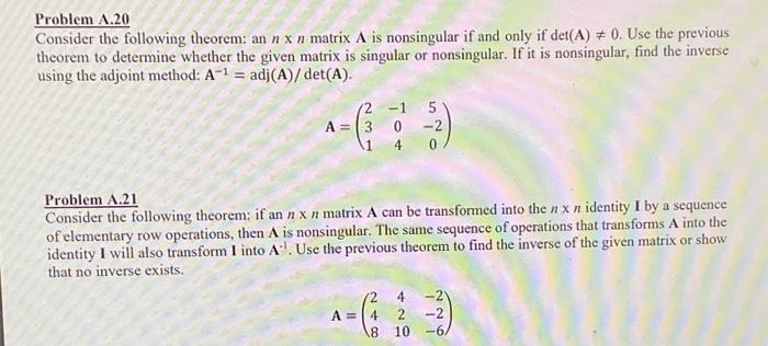 Solved Problem A20 Consider The Following Theorem An N×n 