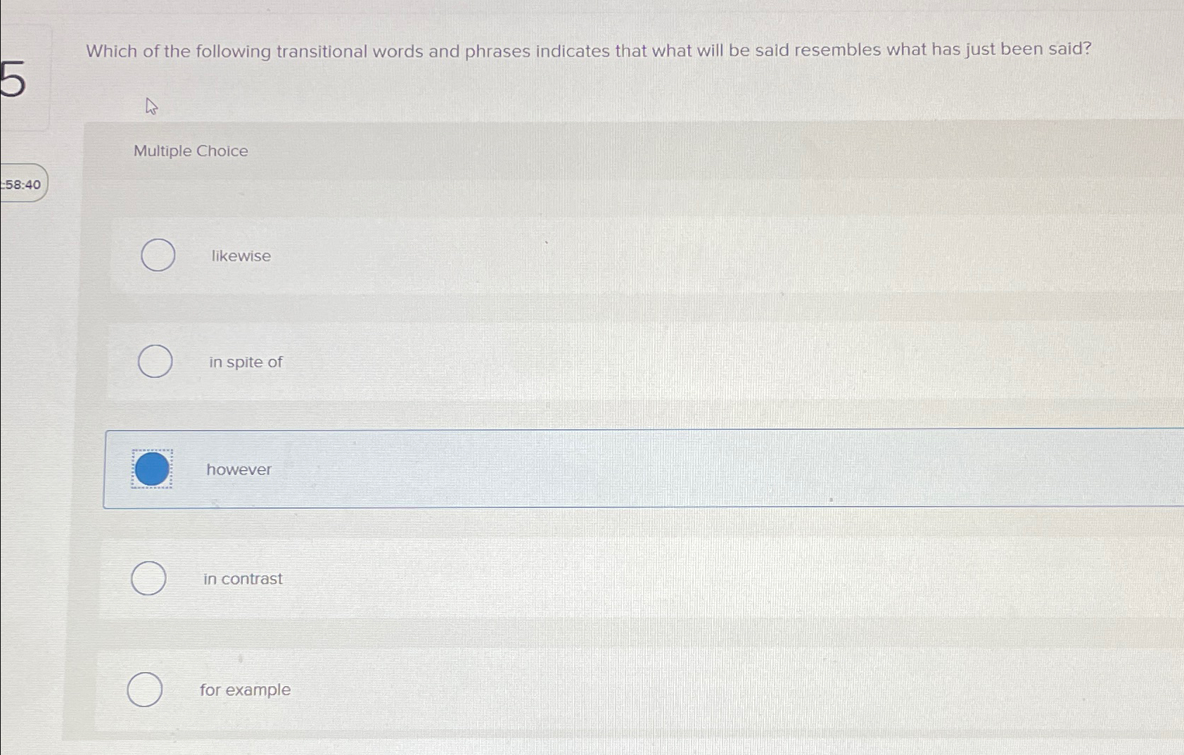 Solved Which of the following transitional words and phrases | Chegg.com
