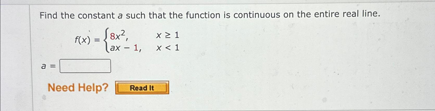 Solved Find the constant a such that the function is | Chegg.com