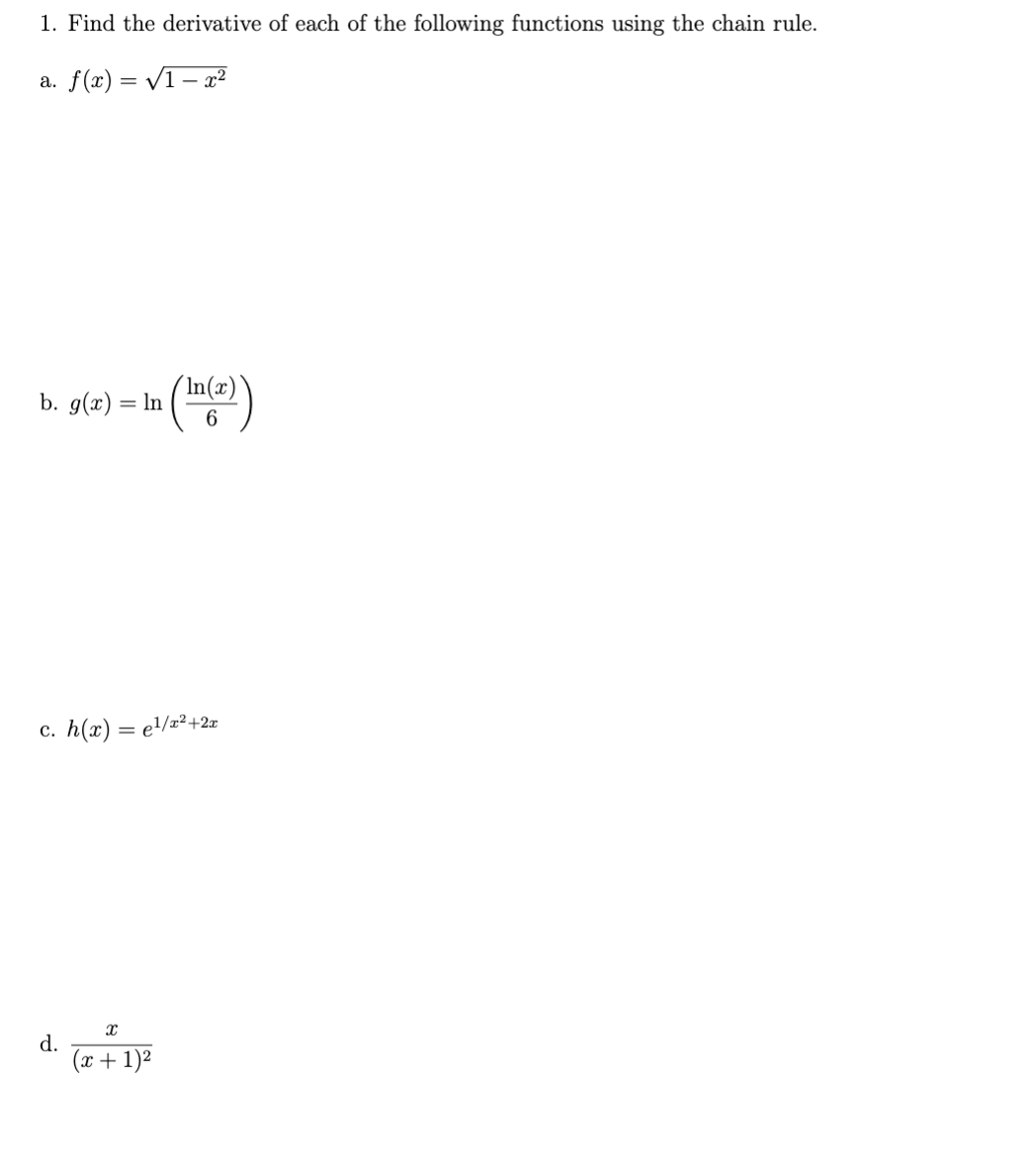 Solved Find the derivative of each of the following | Chegg.com