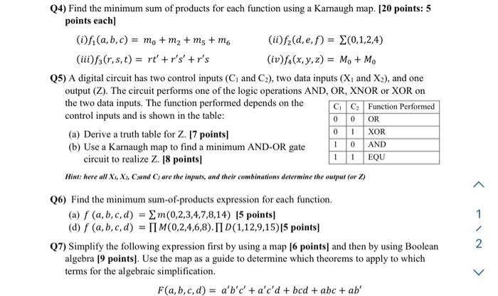 Solved Q4) Find the minimum sum of products for each | Chegg.com