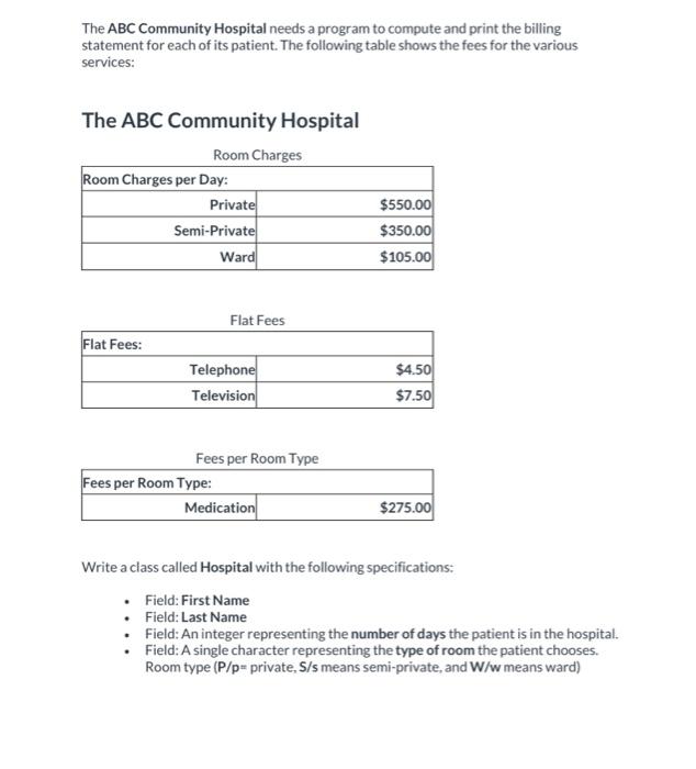 Solved The ABC Community Hospital needs a program to compute | Chegg.com