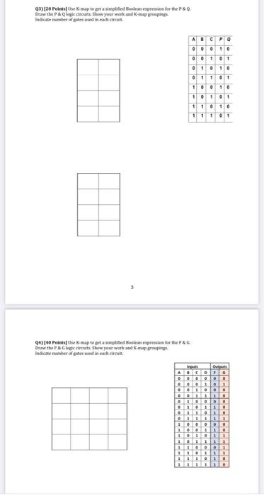 Solved Q3) 20 Points] the K map to frt a simplifed foelran | Chegg.com