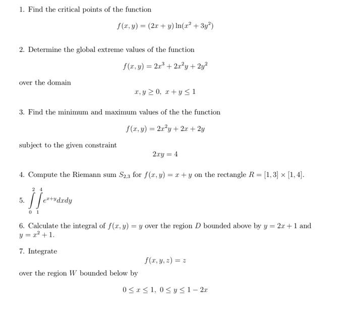 Solved 1. Find the critical points of the function | Chegg.com