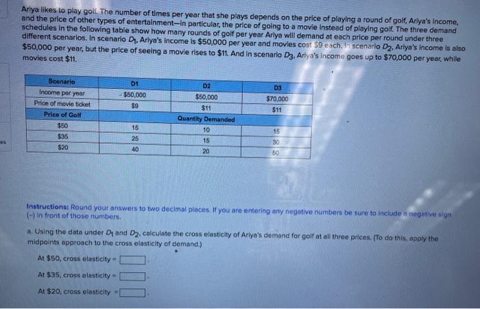 Solved Arlya likes to play golk. The number of times per | Chegg.com