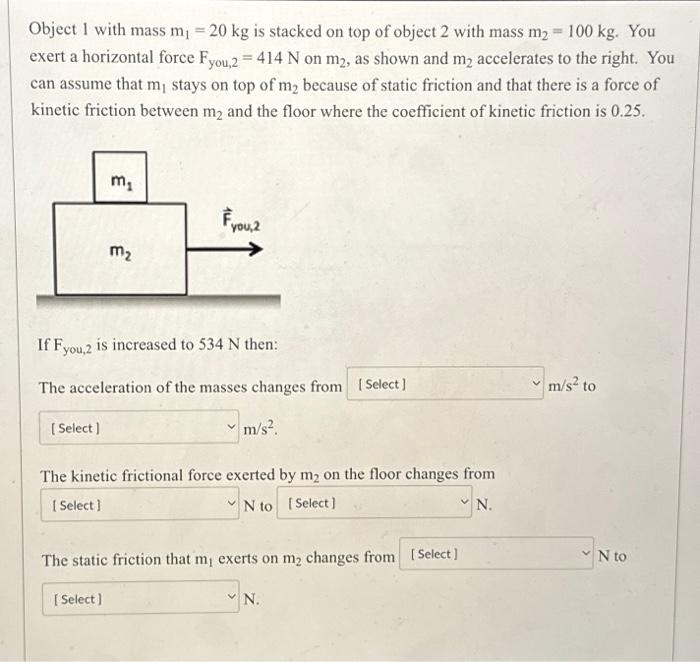 Solved Object 1 with mass m₁ = 20 kg is stacked on top of | Chegg.com