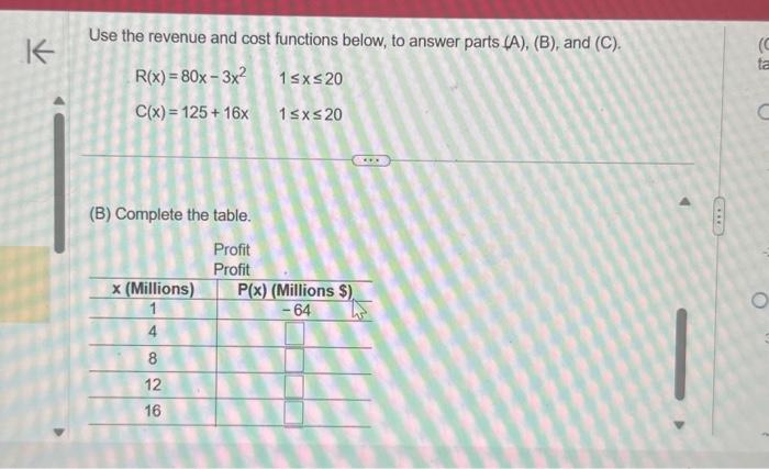 Solved Use the revenue and cost functions below, to answer | Chegg.com