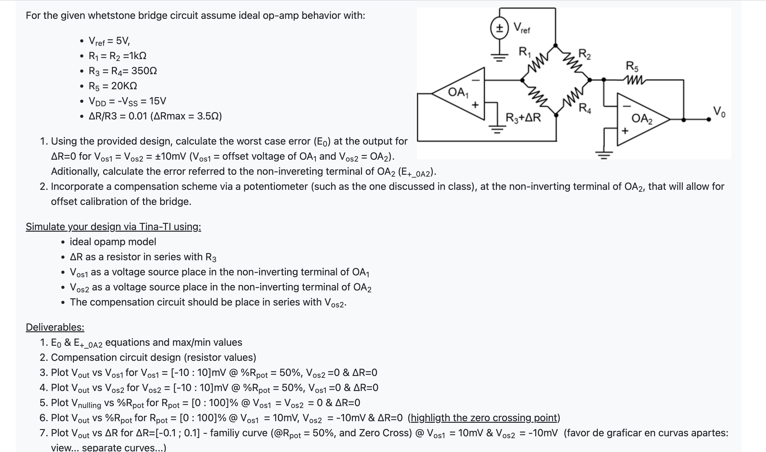 Solved For the given whetstone bridge circuit assume ideal | Chegg.com