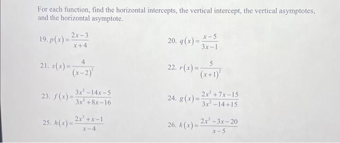 Solved For each function, find the horizontal intercepts, | Chegg.com