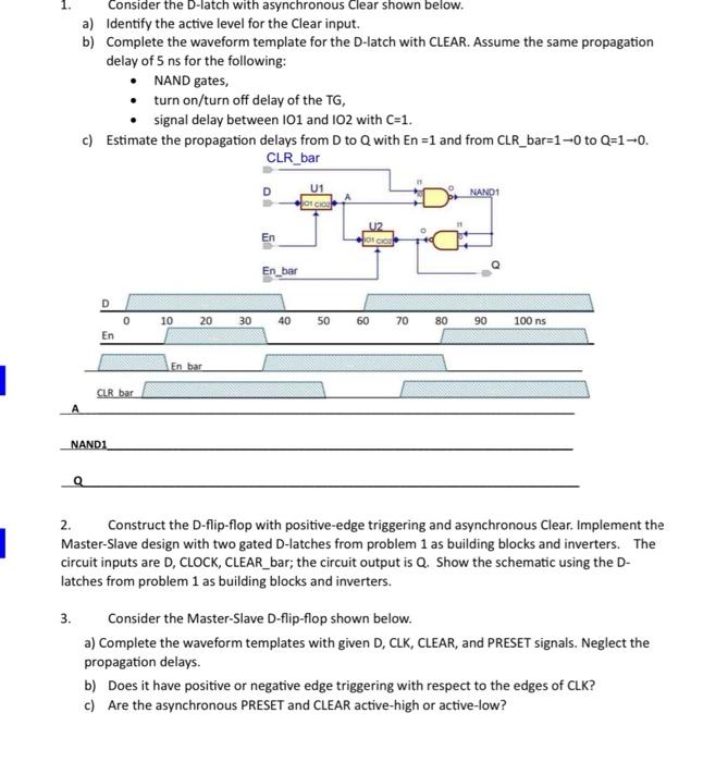 1. Consider the D-latch with asynchronous Clear shown | Chegg.com