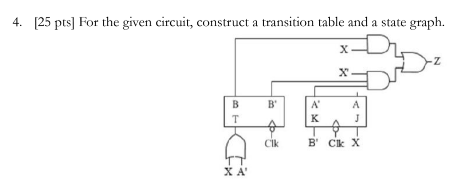 Solved 4. [25 pts] For the given circuit, construct a | Chegg.com