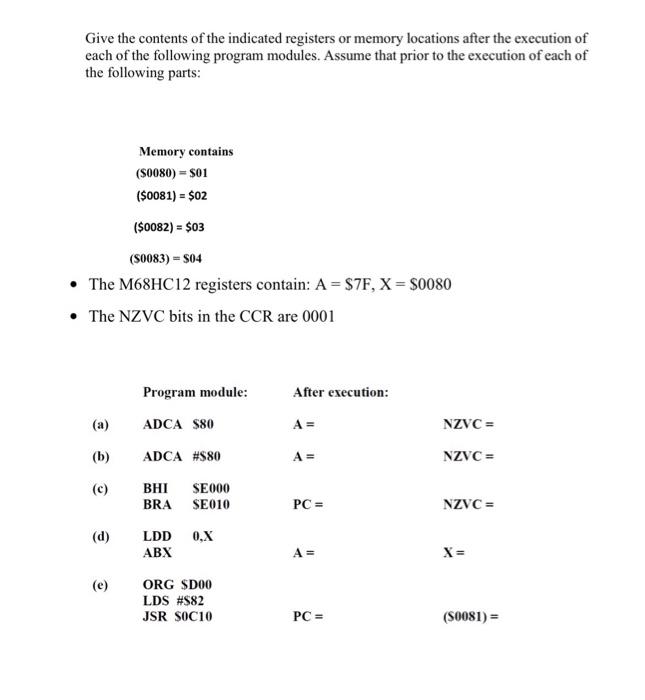 Solved Give the contents of the indicated registers or | Chegg.com