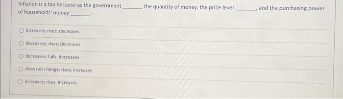 Solved Inflation is a tax because as the government of | Chegg.com