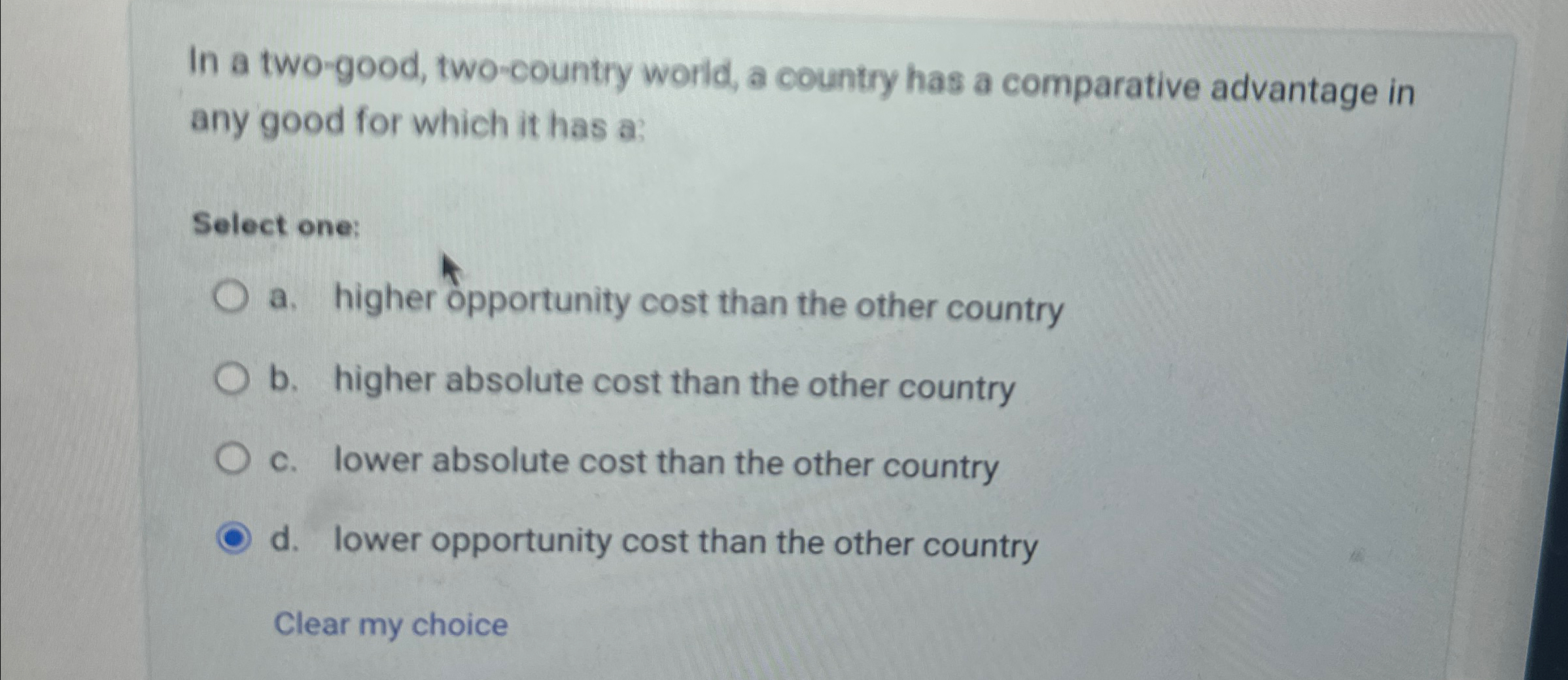 Solved In a two-good, two-country world, a country has a | Chegg.com