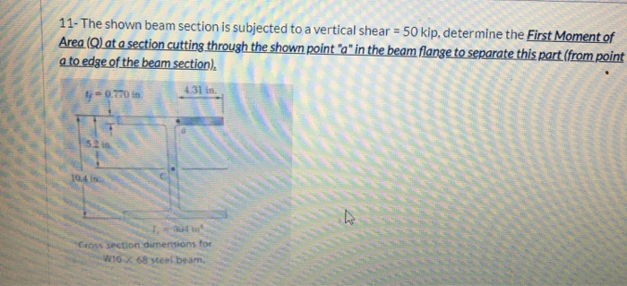 Solved 11- The shown beam section is subjected to a vertical | Chegg.com
