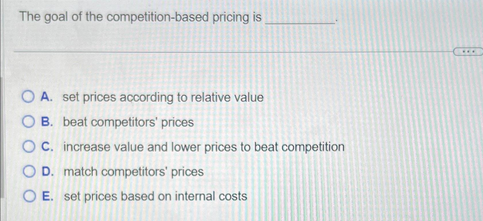 Solved The goal of the competition-based pricing isA. ﻿set | Chegg.com